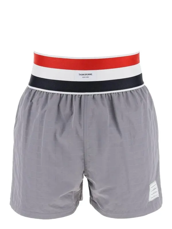 Thom Browne Ripstop Logo Tag Bermuda Shorts - Light Gray
