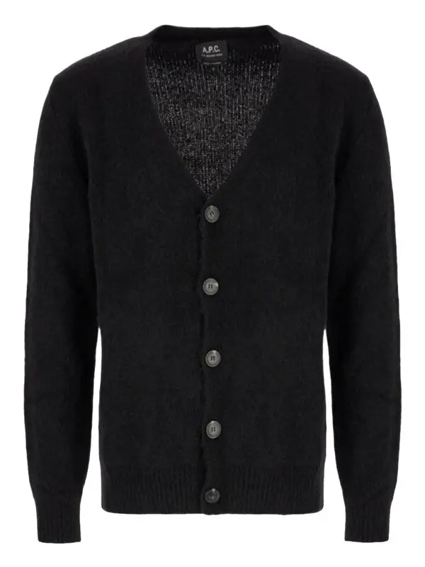 A.p.c. V-neck Cardigan With Ribbed Cuffs And Hem - Black