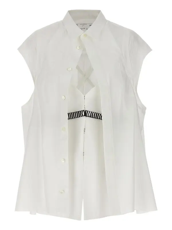 Sacai Sleeveless Poplin Shirt With Contrast Embroidery - White