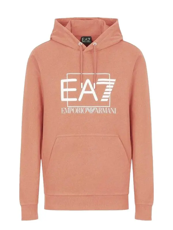 EA7 Cotton Hoodie With Logo Print - Pink