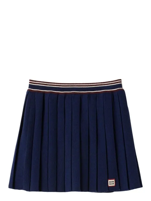 Miu Miu Pleated Mini Skirt With Logo Patch - Navy
