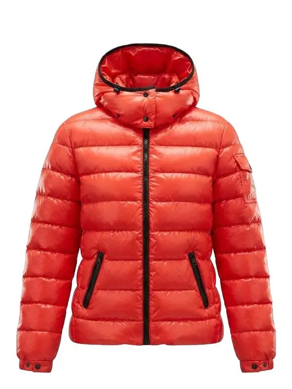 Moncler Long Sleeve Hooded Cotton Coat - Red