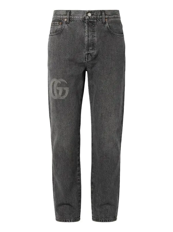 Gucci Slim Fit Denim Jeans With Double G Detail - Grey