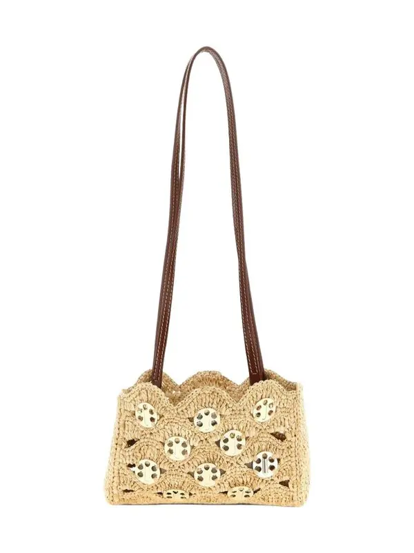Rabanne Embellished Raffia Shoulder Bag - Nude