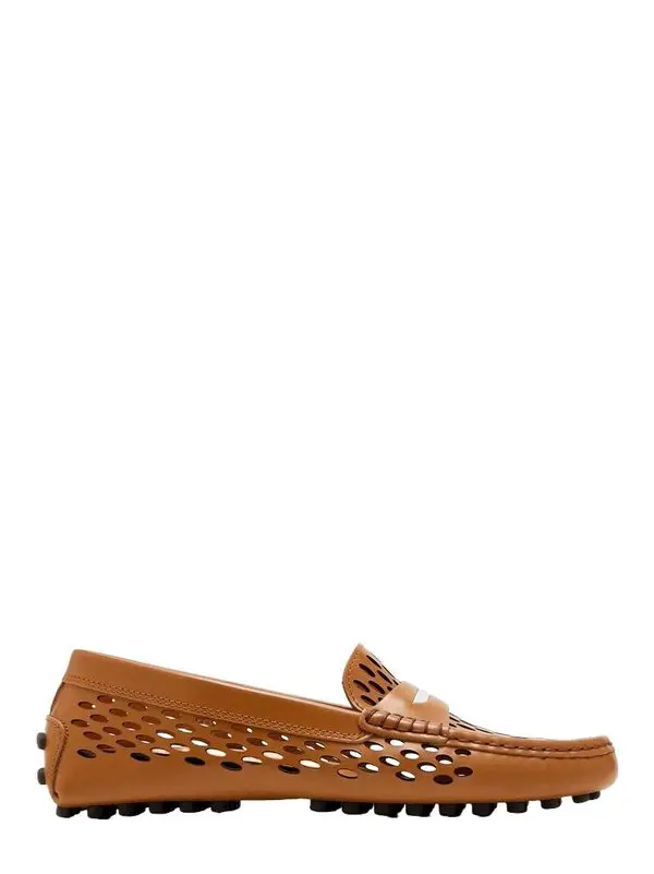 TOD'S Logo Engraved Perforated Loafers - Brown