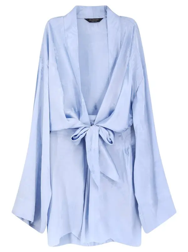 Balenciaga Tie-front Logo Jacquard Dress - Blue