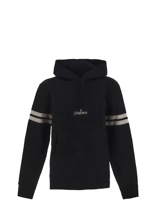 Saint Laurent Logo Embroidered Long Sleeve Hoodie - Black