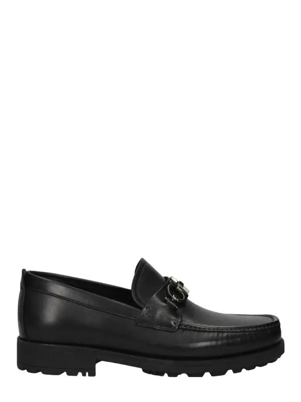 FERRAGAMO Silver Buckle Loafers - Black