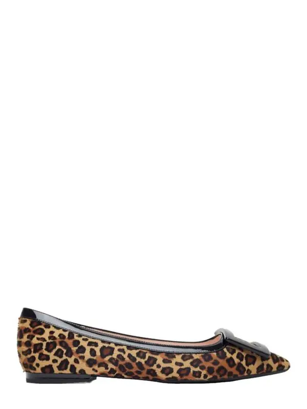 ROGER VIVIER Leopard Print Pointed Toe Ballerinas - Black
