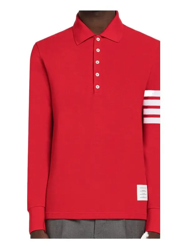 Thom Browne 4-bar Long-sleeve Polo Shirt - Red