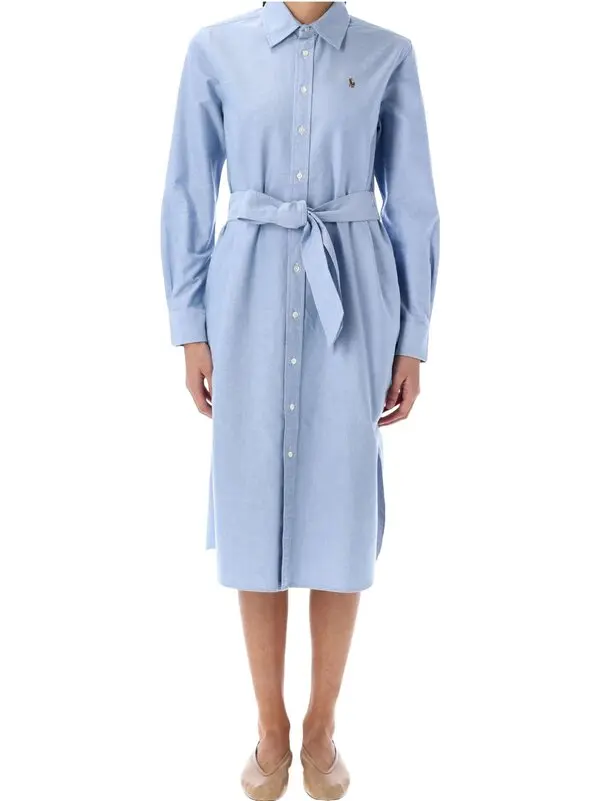 Ralph Lauren Polo Belted Oxford Shirtdress - Light Blue