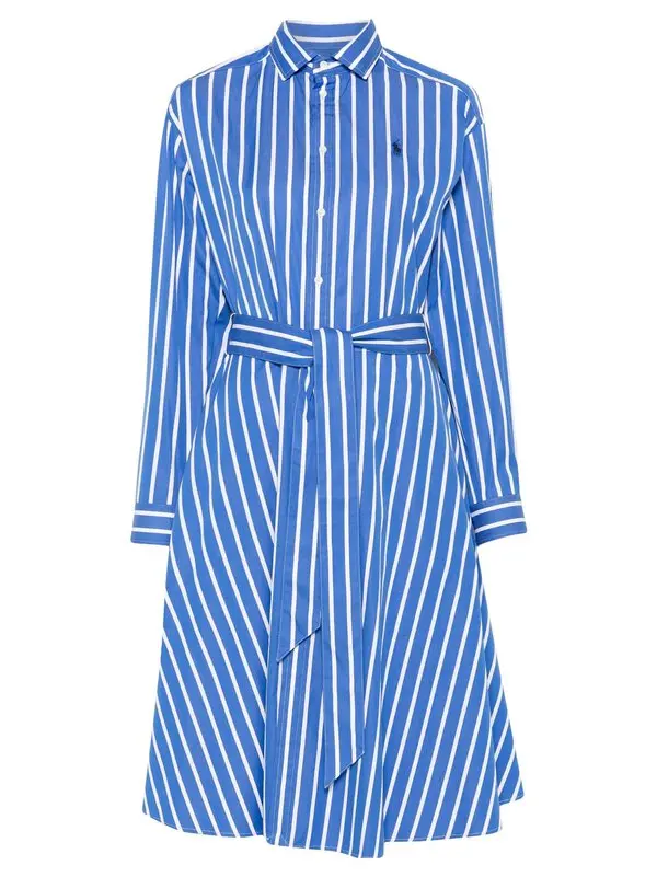 Polo Ralph Lauren Striped Button-up Shirt Dress With Tie Belt - Blue