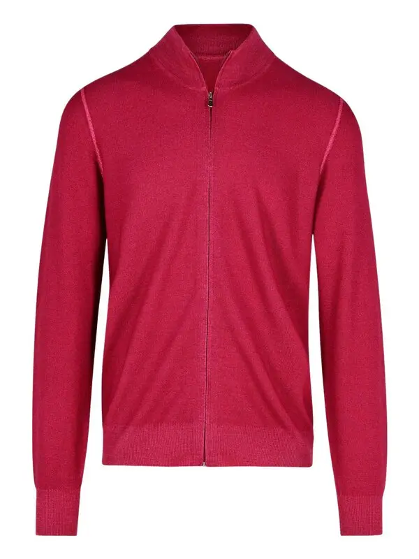 GRAN SASSO Zip-up Ribbed Cardigan - Red