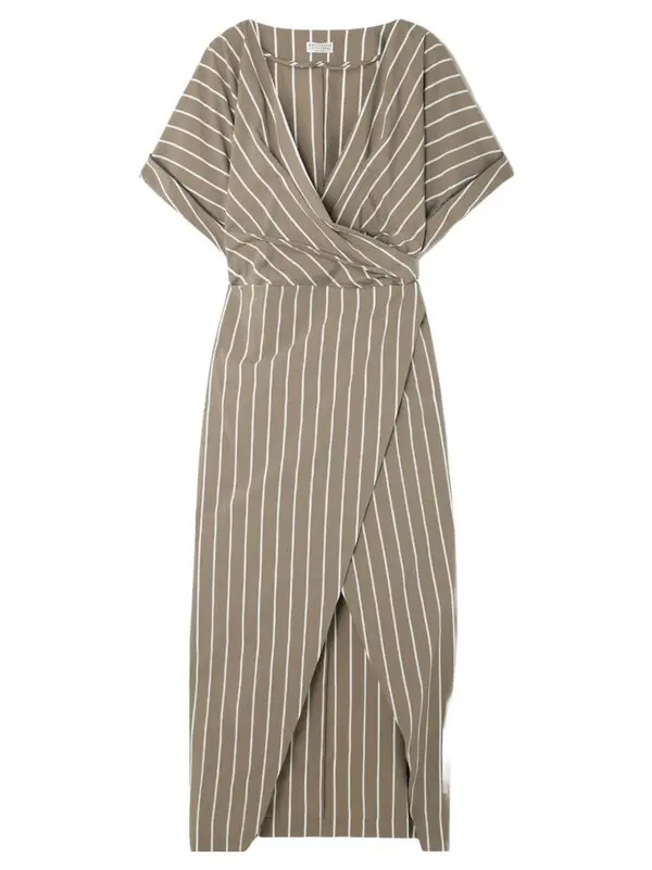 Brunello Cucinelli Striped Wrap Dress - Gray