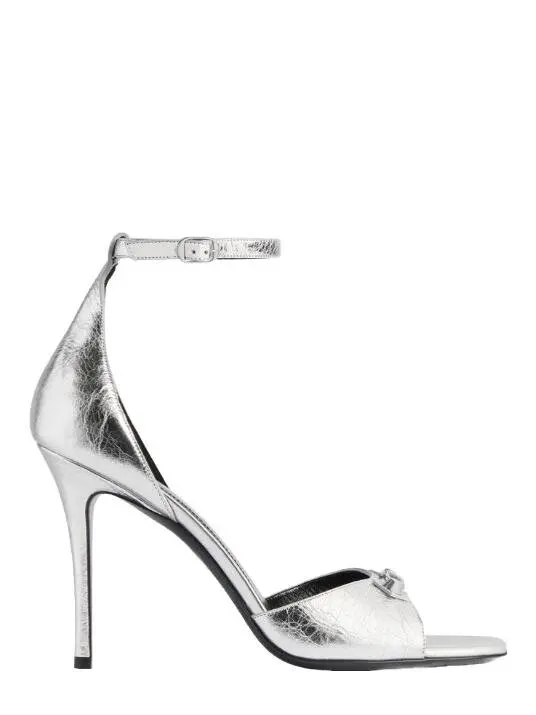 Balenciaga City Up Studded Heeled Sandals - Silver