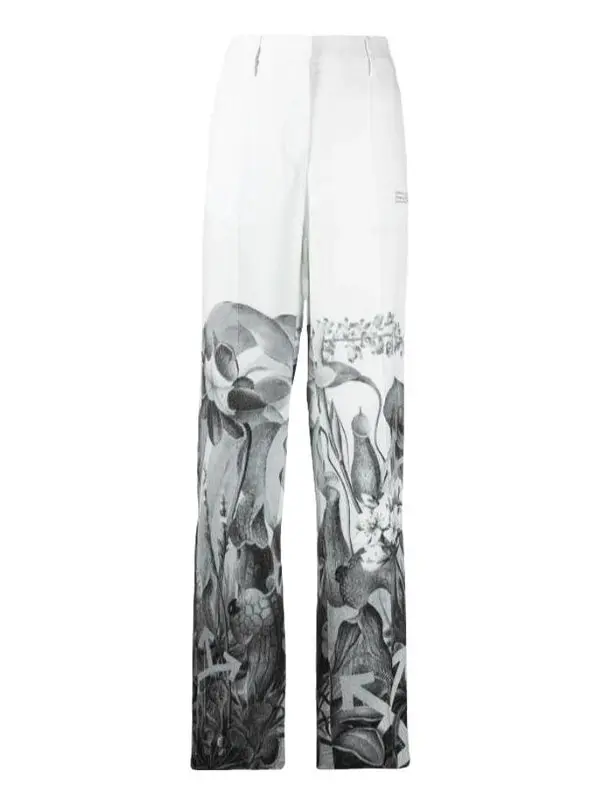 Off-White Botanical Print Straight Leg Trousers - White