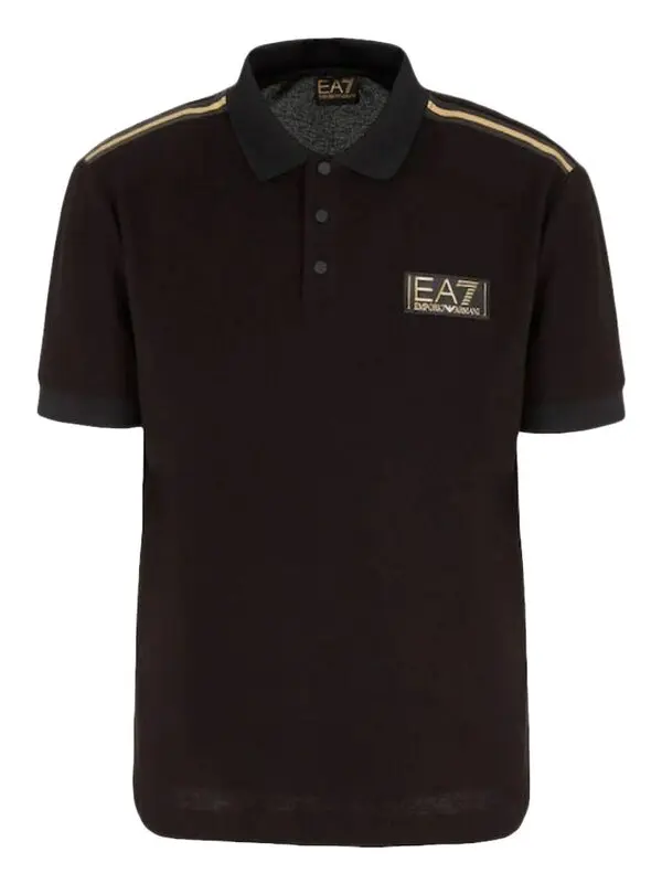 EA7 Logo-patch Cotton Polo Shirt - Black