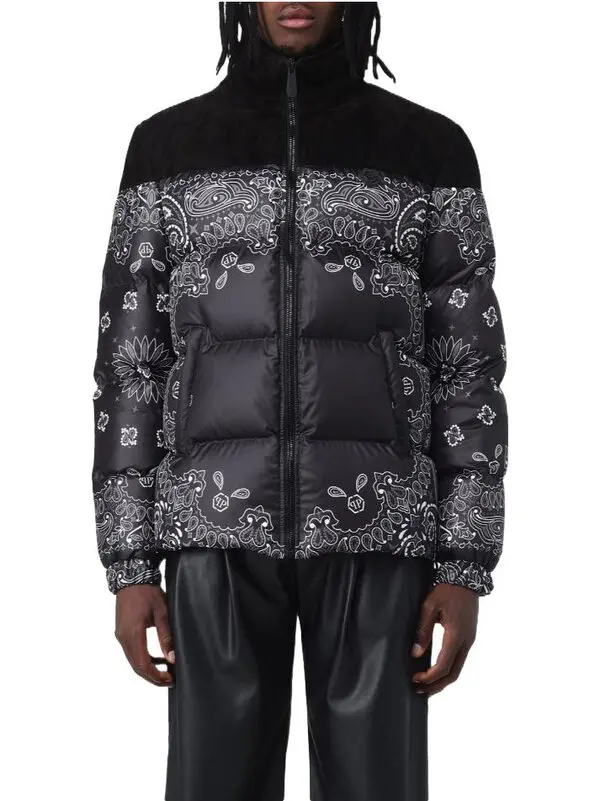 Philipp Plein Bandana-printed Zip-up Padded Jacket - Black