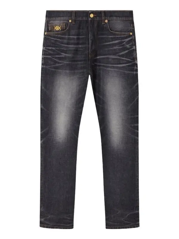 Versace Logo-patch Straight-leg Jeans - Black