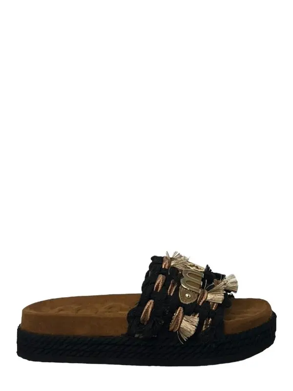 Mou Monoband Rope Fringed Sandals - Black