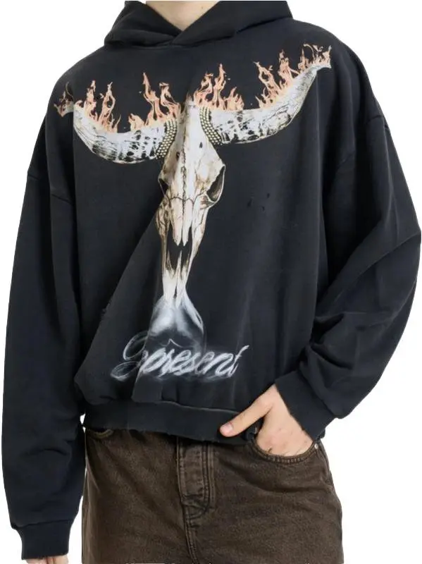 REPRESENT Graphic Print Distressed Hoodie - Black