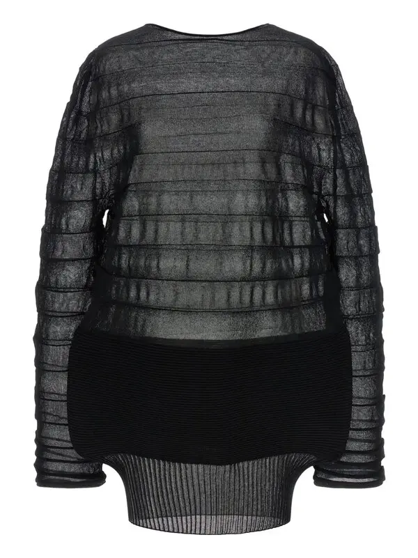 Issey Miyake Moving Knit Top With Pleated Stripes - Black