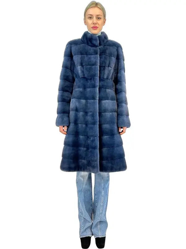 LISKA Long Sleeve Fur Coat - Blue