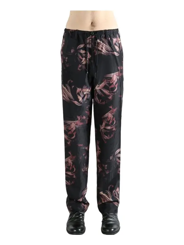 Dries Van Noten Nerine Floral Print Elastic Waist Trousers - Black