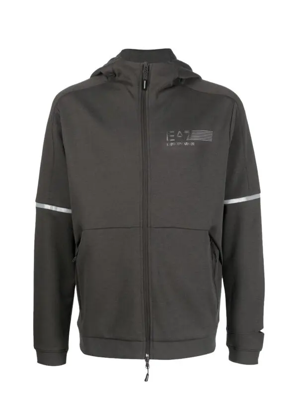 EA7 Logo-print Zip-up Hoodie - Black