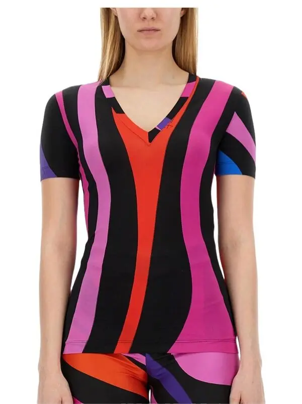 Emilio Pucci V-neck Swirl Print T-shirt - Black