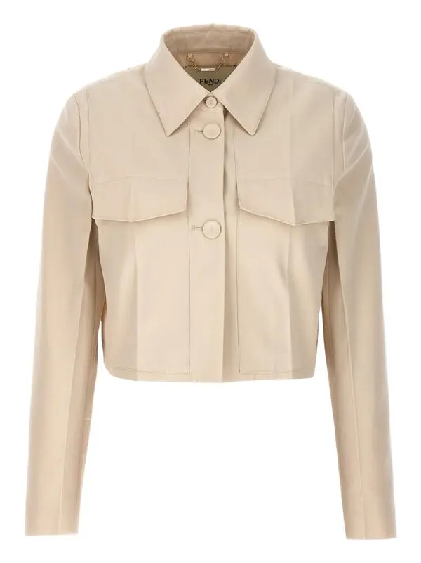 Fendi Collared Trench Jacket With Ff Embroidery - Nude