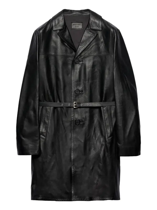 Prada Nappa Leather Belted Coat - Black