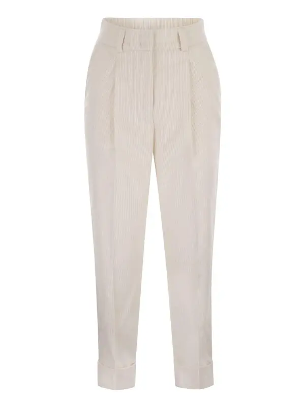 Peserico Stripe Velvet High-waist Pleated Pants - Nude