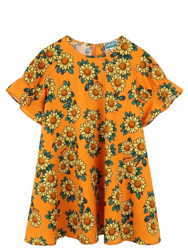 Kenzo Short Sleeve Sunflower Dress - Orange