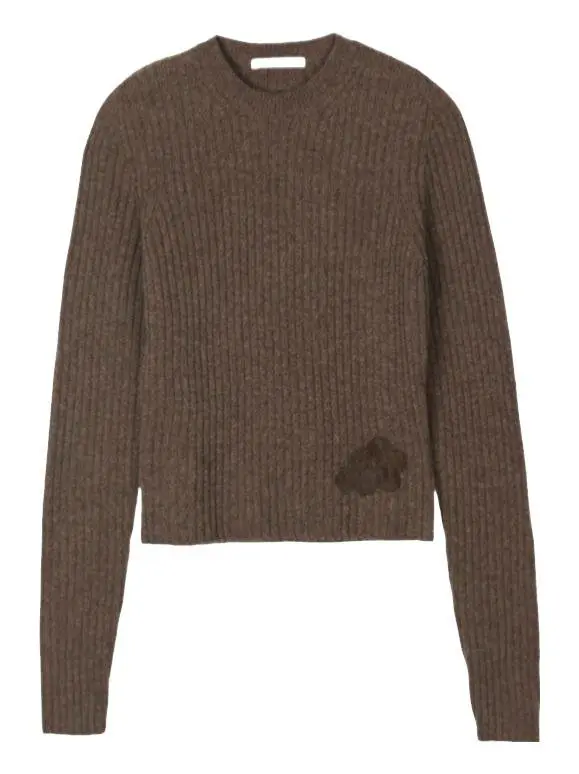 Cecilie Bahnsen Ribbed Pullover With Floral Applique - Brown