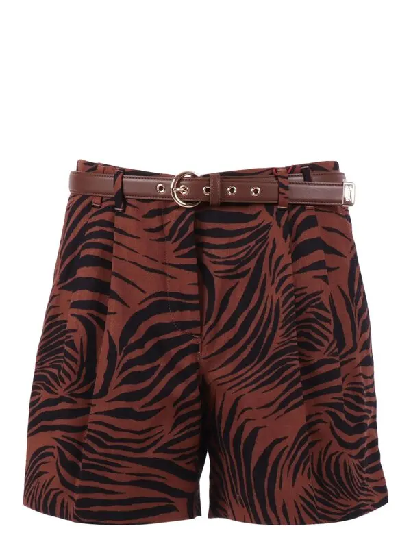 Max Mara Belted Zebra-print Cotton Shorts - Red