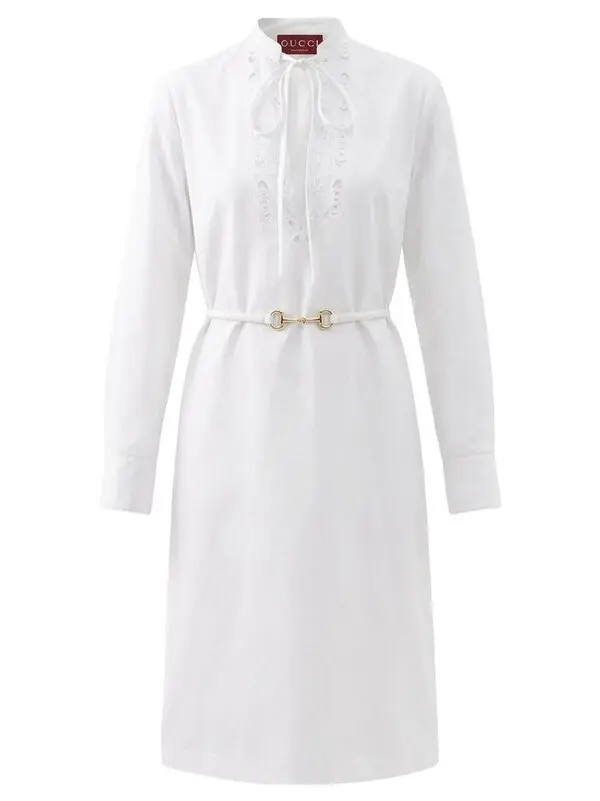 Gucci Cotton Poplin Embroidered Shirt Dress - White