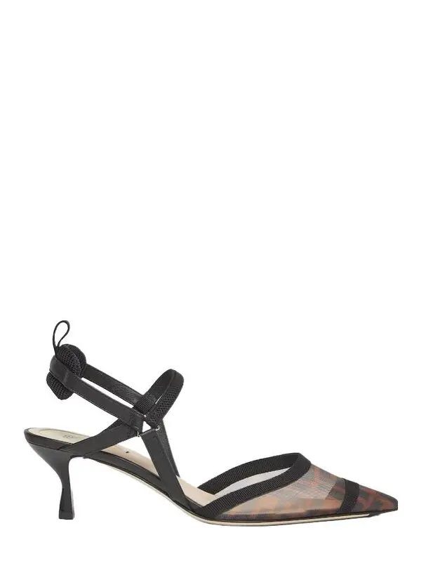 Fendi Colibrì Lite Pointed-toe Slingback Pumps With Ff Mesh - Brown