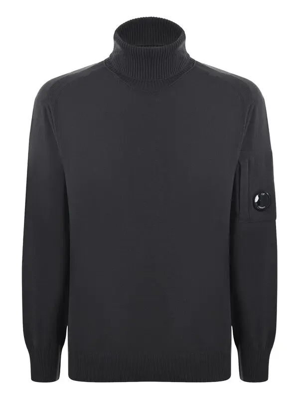 C.P. COMPANY Ribbed Turtleneck Knitwear With Signature Lens Pocket - Grey