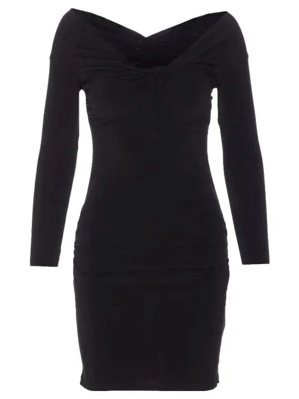 Patrizia Pepe Draped Mini Jersey Dress With Metal Logo Detail - Black