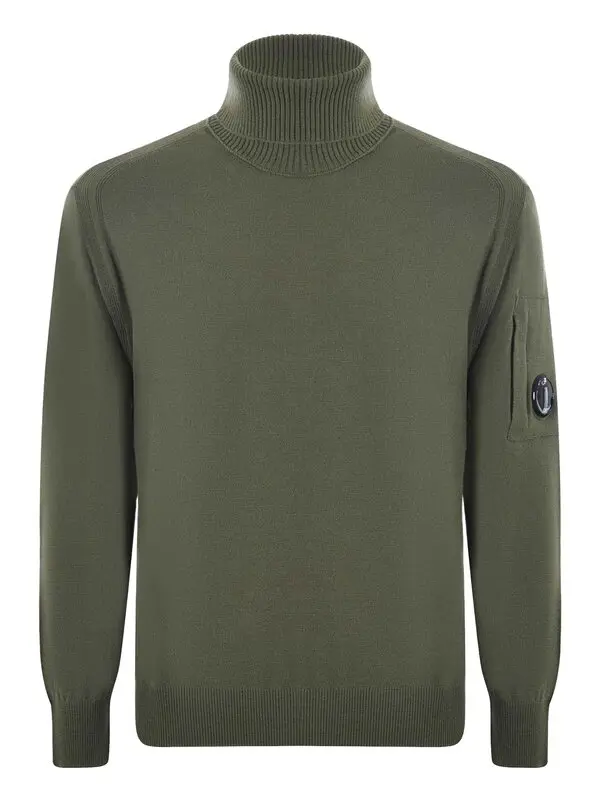 C.P. COMPANY Ribbed Turtleneck Sweater With Lens Pocket - Green