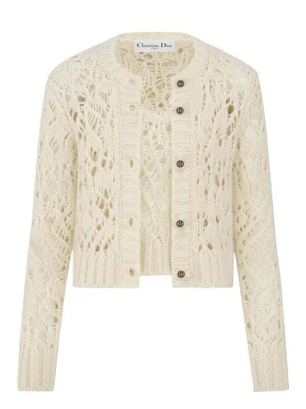 Dior Cropped Knit Twinset With Button Fastening - Off White