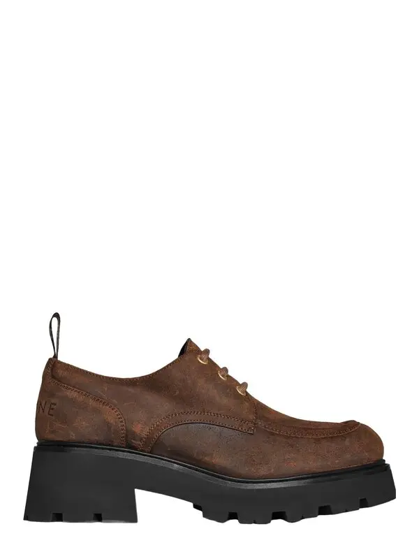 Celine Triomphe Derbies In Waxed Suede Calfskin - Dark Brown