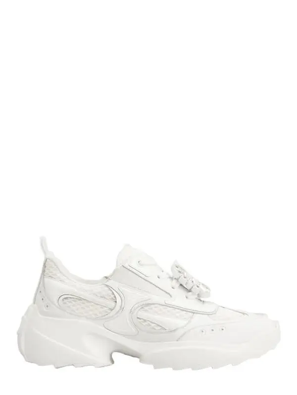 ROGER VIVIER Viv' On The Run" Leather And Fabric Sneakers With Crystal Buckle - White