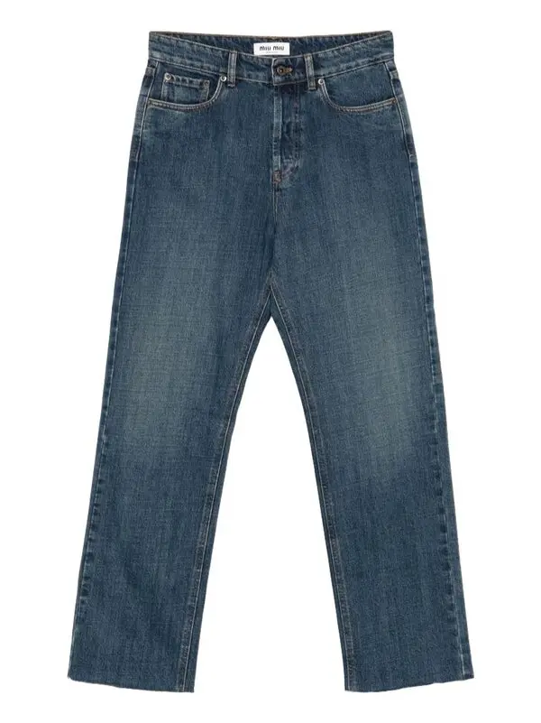 Miu Miu Logo Embroidered Straight Leg Jeans - Blue