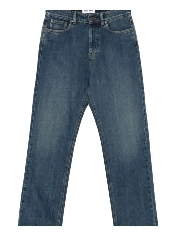 Miu Miu Logo Embroidered Straight Leg Jeans - Blue