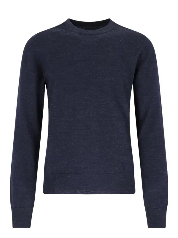 MAISON MARGIELA Wool Sweater With Suede Elbow Patches - Navy Blue