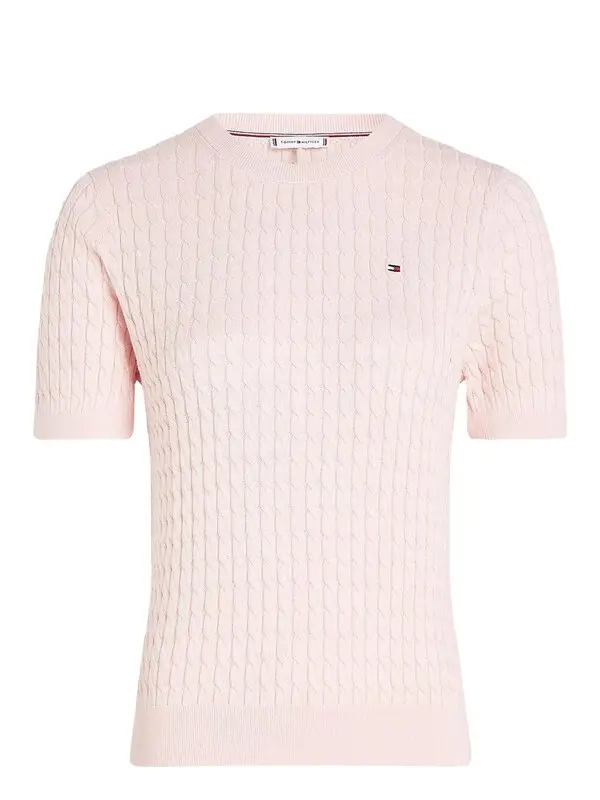Tommy Hilfiger Cable Knit Short Sleeve Jumper - Pale Pink