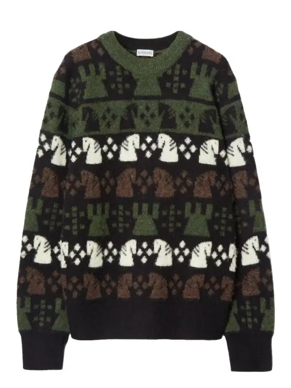 Burberry Chess Pattern Knit Crewneck Jumper - Black