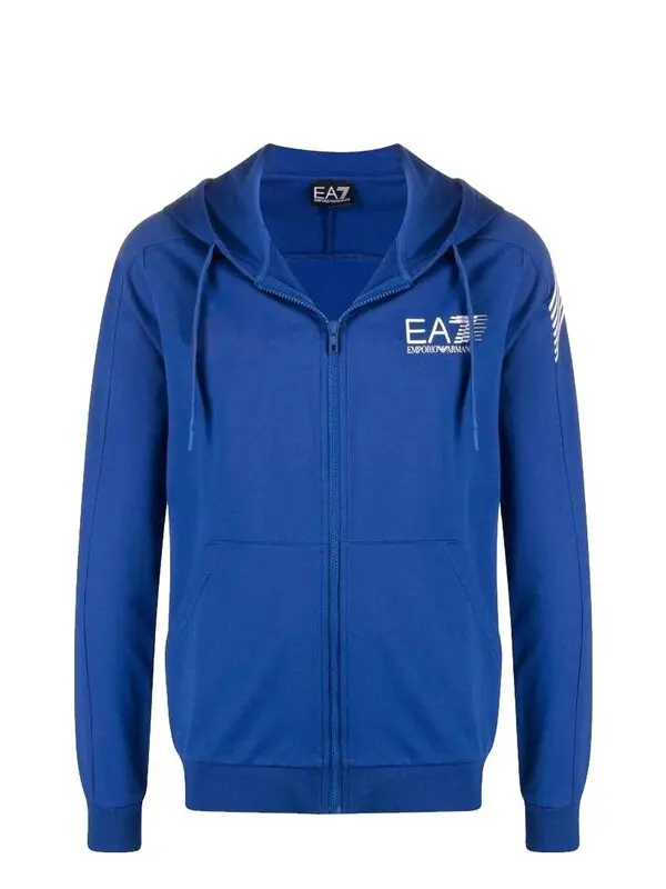 EA7 Logo Print Zip-up Hoodie - Blue